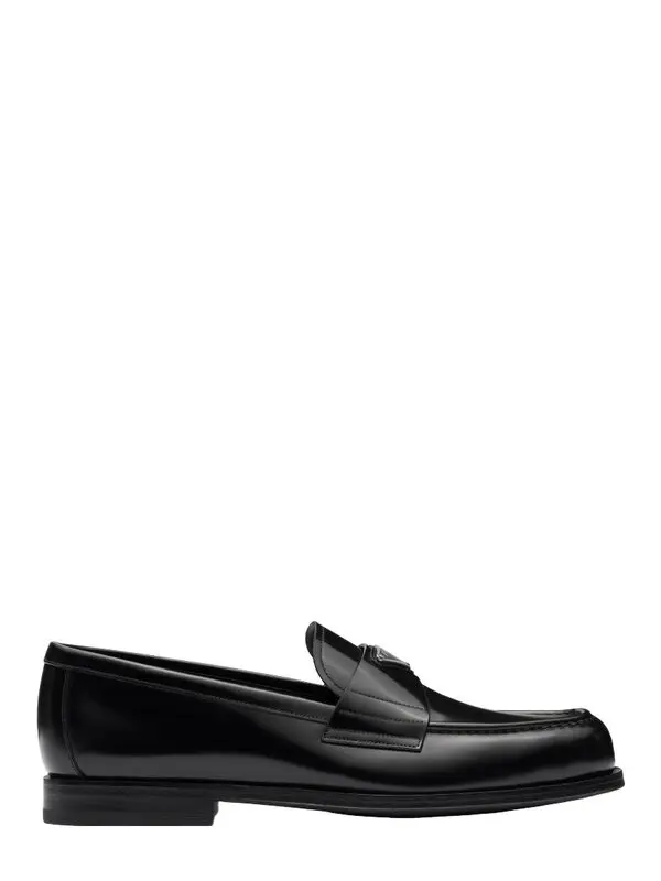 Prada Logo Plaque Almond-toe Loafers - Black