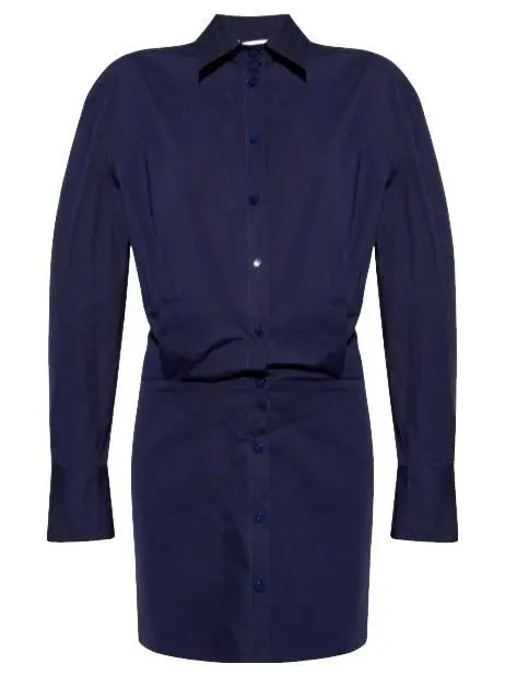 Attico Draped Long-sleeved Shirt Dress - Navy Blue