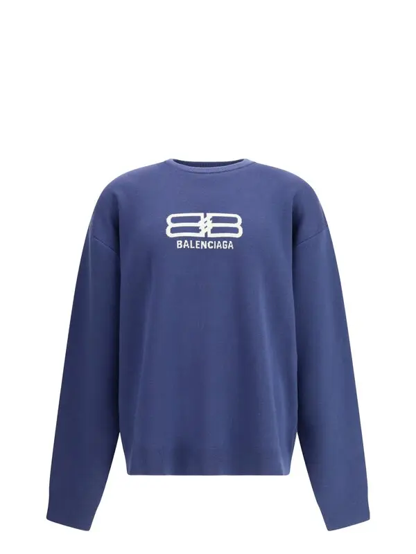 Balenciaga Bb Logo Intarsia-knit Sweatshirt - Navy/grey
