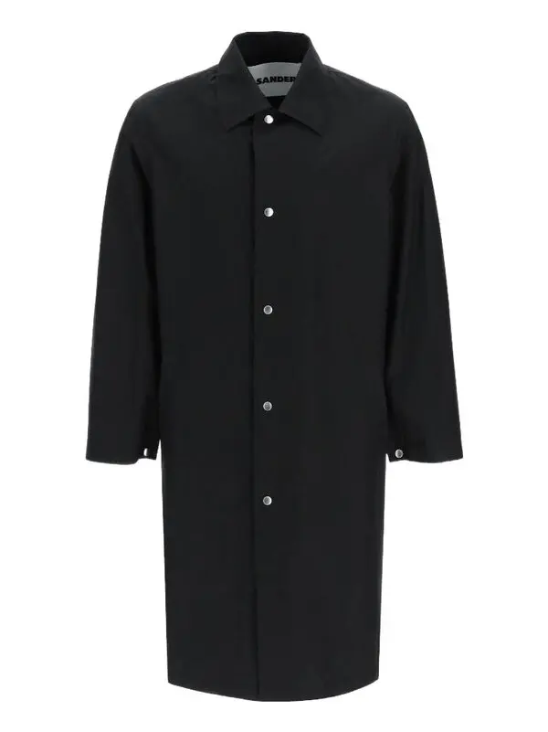 JIL SANDER Long Coat With Logo Detail - Black