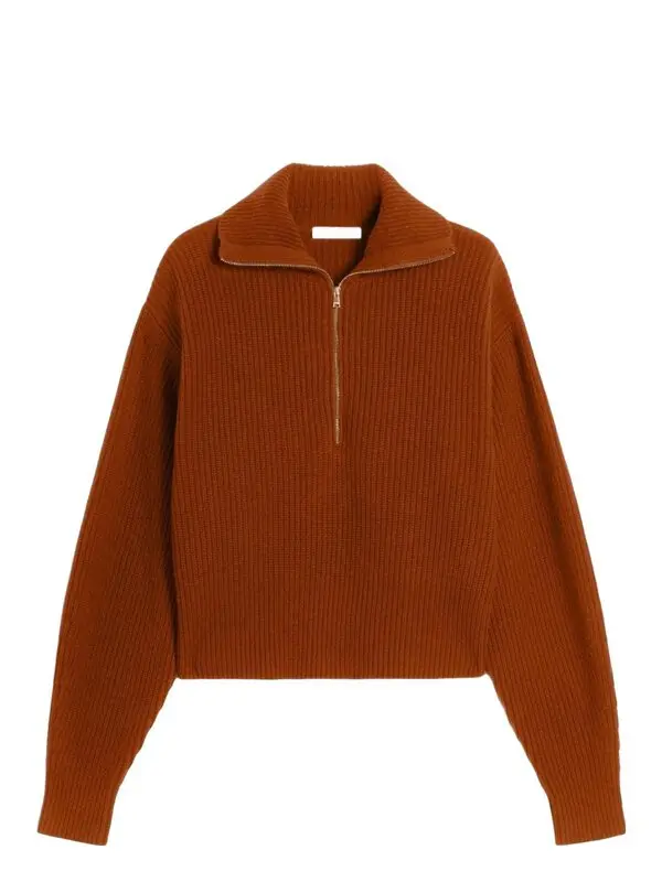 Max Mara Nadar Quarter-zip Knitted Jumper In Wool And Cashmere - Brown Copper
