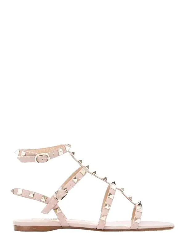 Valentino Garavani Rockstud Open Toe Flat Sandals - Nude
