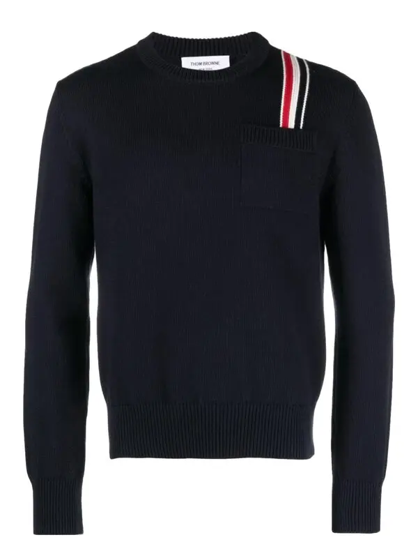 Thom Browne Rwb Stripe Crewneck Jumper - Navy Blue