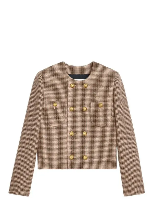 Celine Chelsea Jacket In Double Houndstooth Wool - Brown