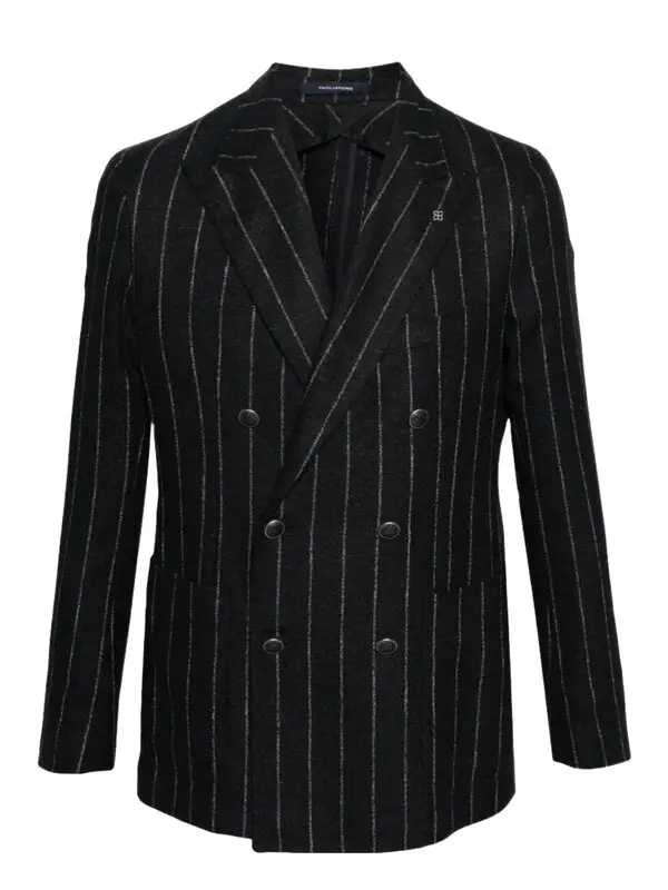 Tagliatore Pinstripe Double Breasted Suit Jacket - Black