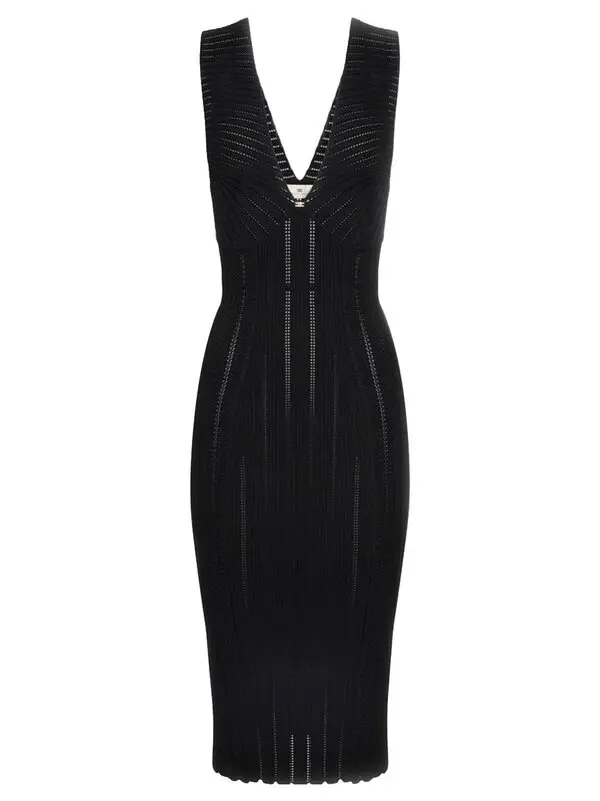 Elisabetta Franchi Pointelle V-neck Knitted Dress - Black