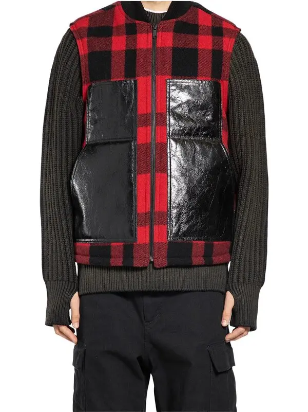 Junya Watanabe Checked Panelled Zip-up Vest - Black