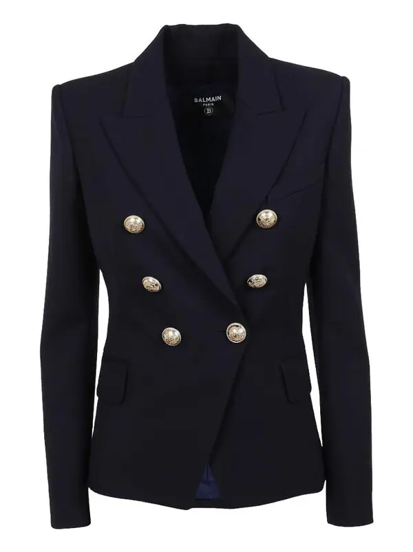 Balmain Notched Lapel Six-button Double-breasted Blazer - Black