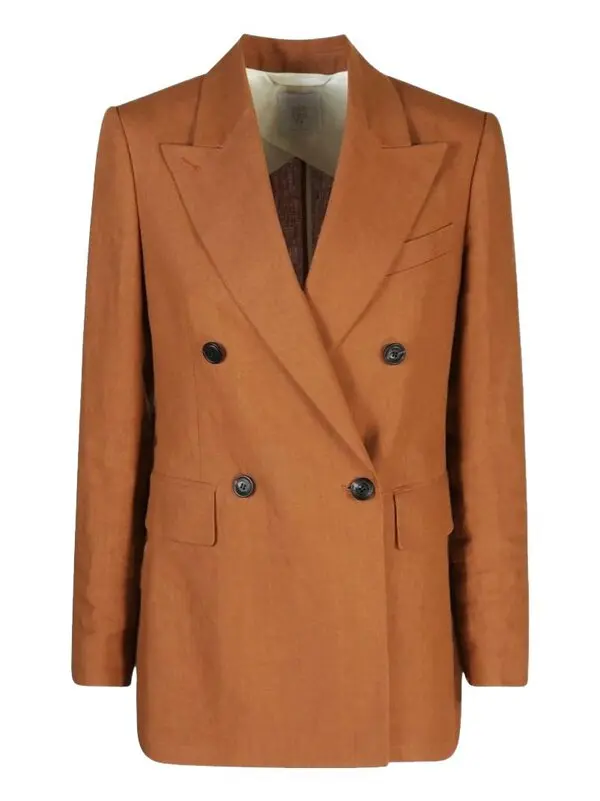Eleventy Double-breasted Blazer With Striped Detailing - Brown