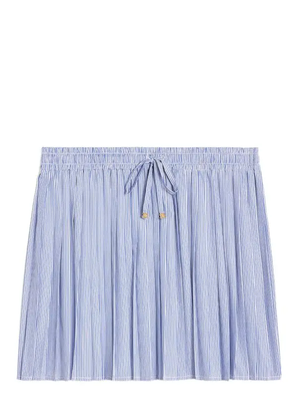 Celine Pleated Pajama Skirt In Striped Cotton - Blue
