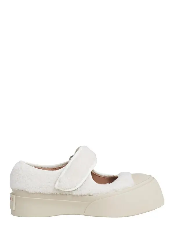 Marni Shearling Touch-strap Mary Jane Sneakers - White