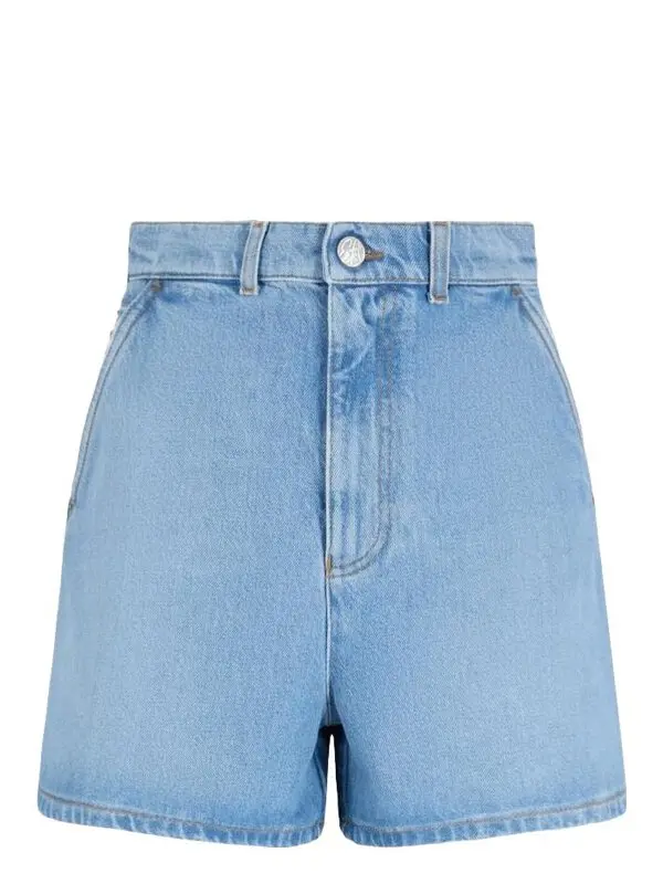 Emporio Armani High-waisted Logo Patch Denim Shorts - Blue