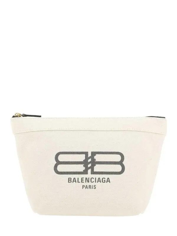Balenciaga Logo Zipper Pouch - White