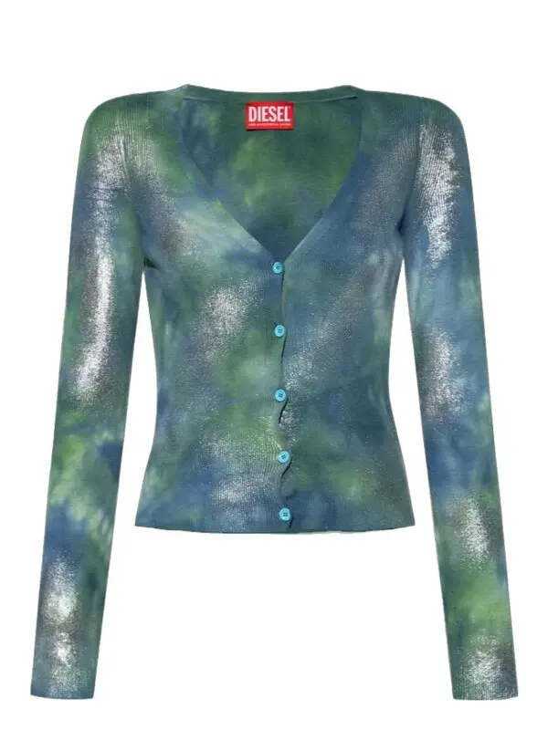 DIESEL® Tie-dye V-neck Cardigan - Blue