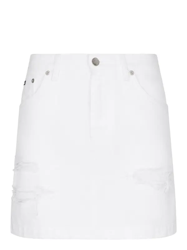 Dolce & Gabbana Ripped Mini Denim Skirt - White