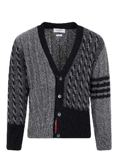 Thom Browne 4-bar Stripe Detailed Cardigan - Medium Gray