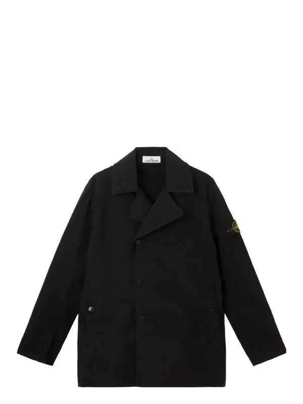 Stone Island Short Trench Coat With Matt Appearance - Black