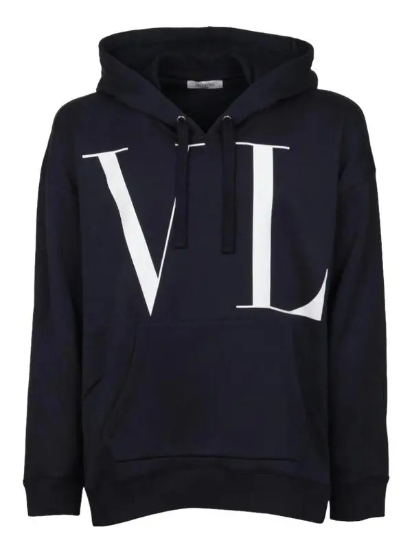 Valentino Garavani Logo Print Hooded Sweatshirt - Black