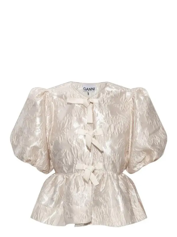 GANNI Peplum Tie Blouse - Egret