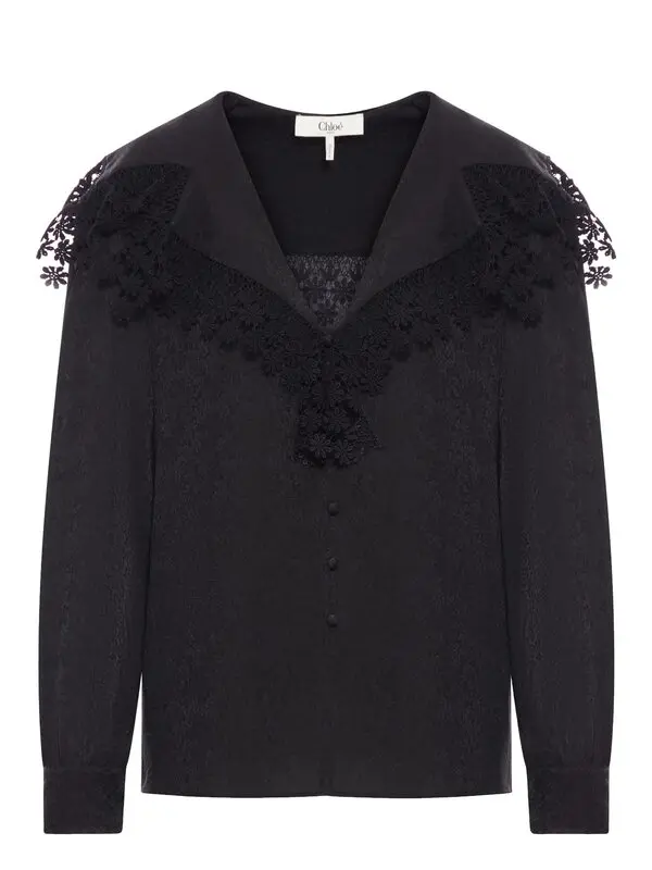 Chloé Long-sleeved Shirt With Graphic Pattern And Lace Embellishments - Black