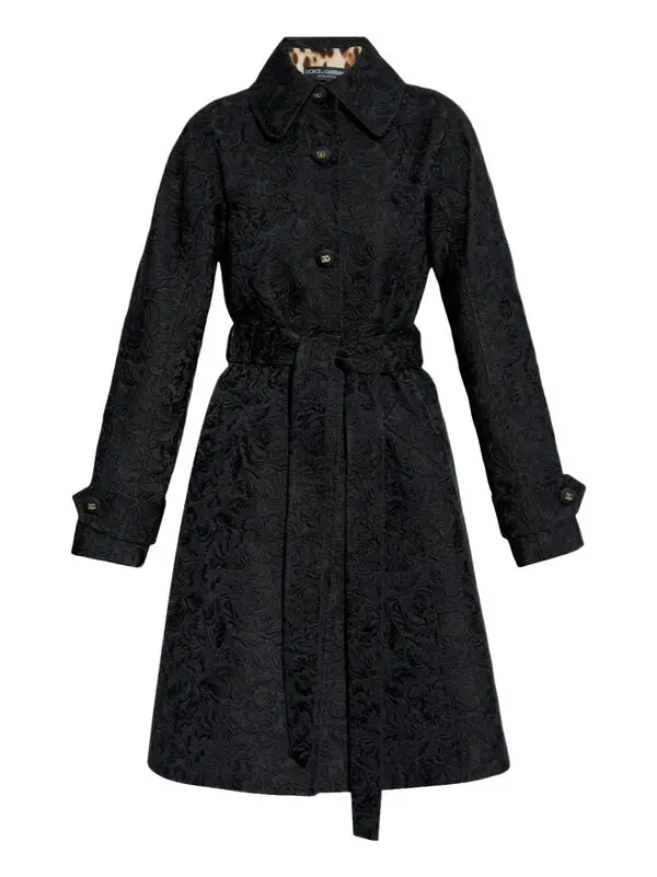Dolce & Gabbana Floral Pattern Long Sleeve Coat - Black
