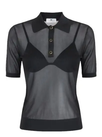 Elisabetta Franchi Ribbed Trim Short-sleeved Polo Shirt - Black