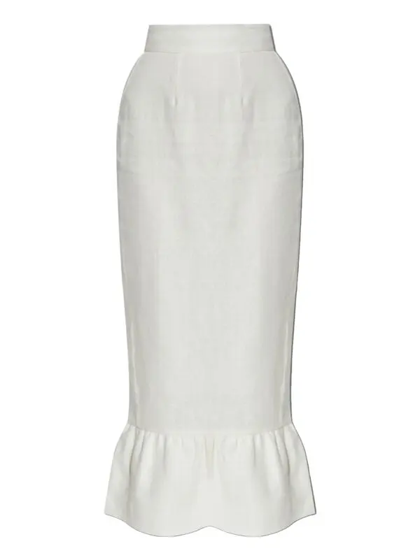 Posse Ruffled Linen Maxi Skirt - Cream
