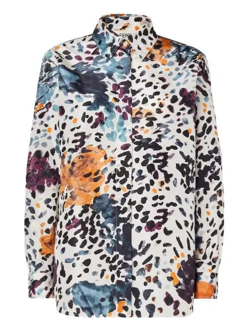 Fendi Oversized Falena Print Silk Shirt - White
