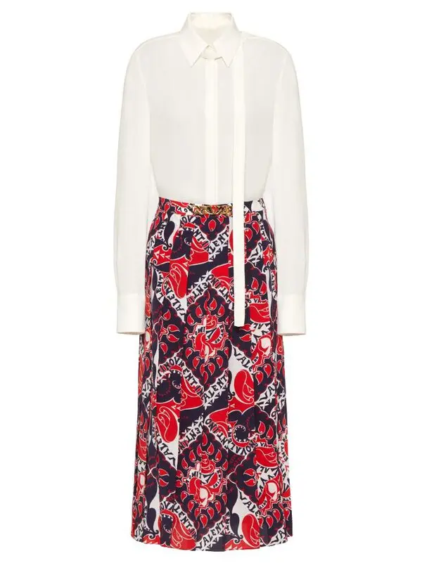 Valentino Garavani Bandana Manifesto Print Pleated Dress - White