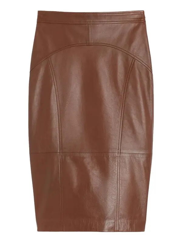 Max Mara Taiga Leather Pencil Skirt - Brown