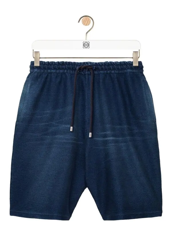 Loewe Cotton Shorts With Embossed Leather Label - Indigo