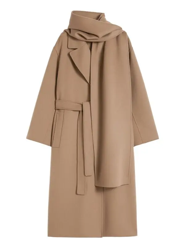 Max Mara Wool Wrap Coat With Scarf - Hazelnut Brown
