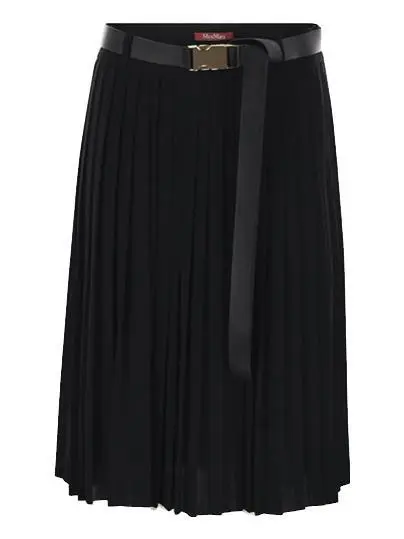Max Mara Savana Belted Pleated Skirt - Black