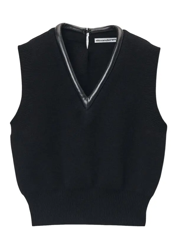 Alexander Wang V-neck Knit Vest With Leather Trim - Black