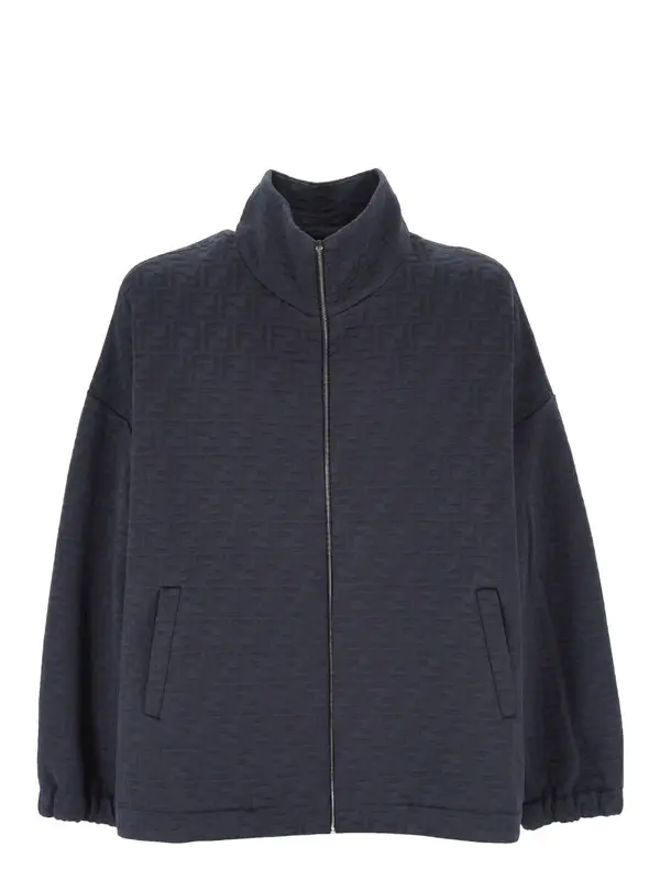 Fendi Jacquard Jacket With Stand Collar - Black