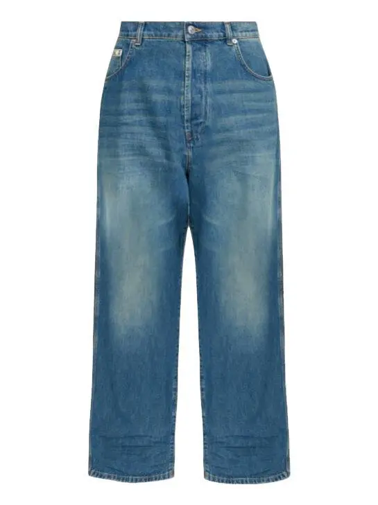 Moschino Vintage Effect Logo Patch Jeans - Blue