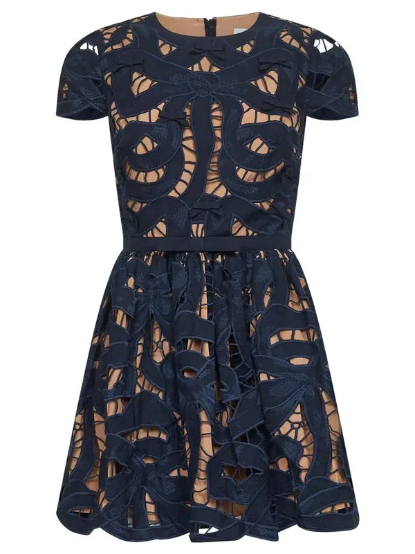 SELF-PORTRAIT Cut-out Short Sleeve Mini Dress - Navy Blue