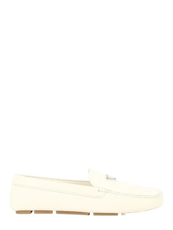 Prada Logo Plaque Slip-on Loafers - Ivory