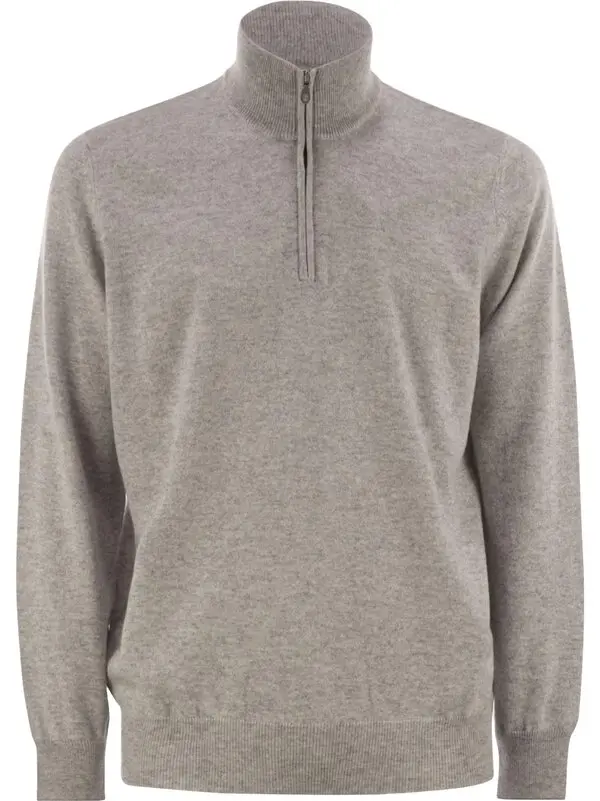 Brunello Cucinelli Funnel-neck Knitted Polo Shirt - Gray