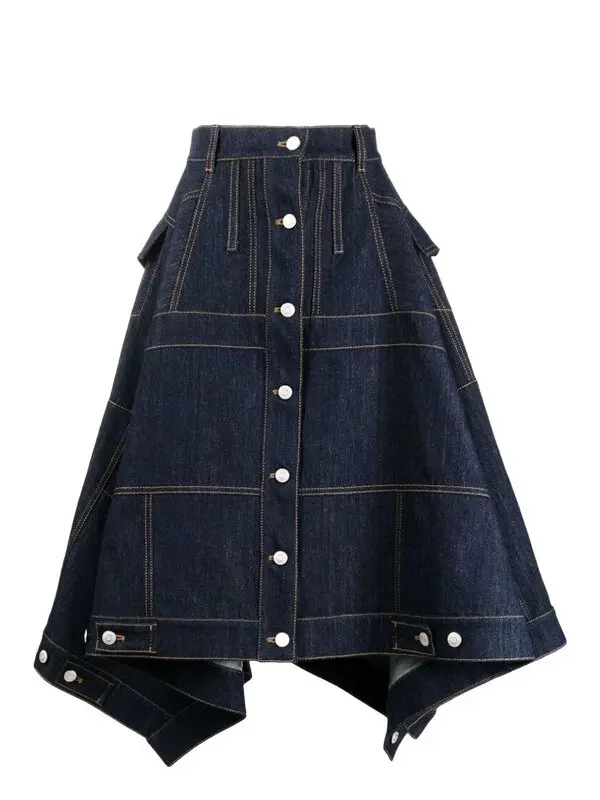 Alexander McQueen High-waisted Denim Midi Skirt With Contrast Stitching - Blue