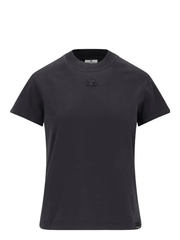 COURREGES Crewneck T-shirt With Logo Patch - Black