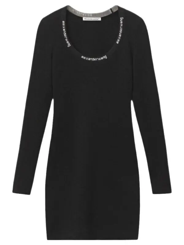 Alexander Wang Logo Jacquard Scoop Neck Mini Dress - Black