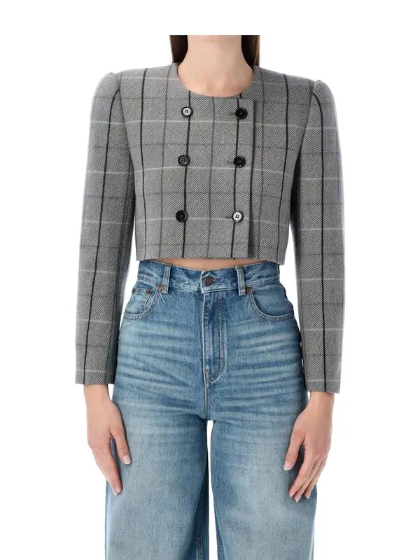 Chloé Cropped Checked Jacket - Blue