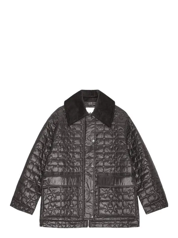 GANNI Quilted Midi Jacket With Pointed Collar - Phantom Black