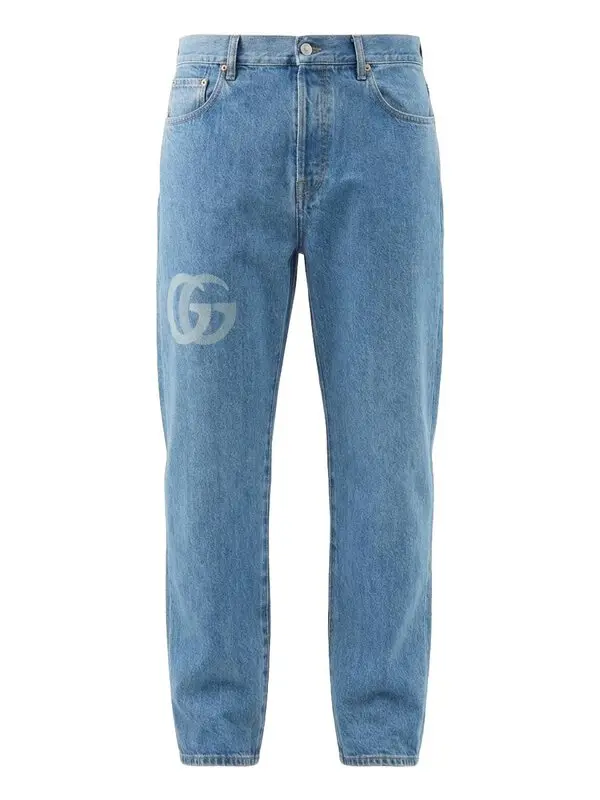 Gucci Lasered Double G Denim Jeans - Blue