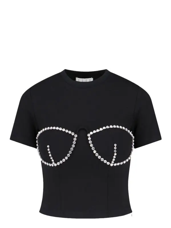 AREA Embellished Bustier Style Cropped Top - Black