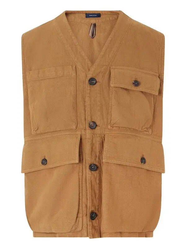 DRAKE'S Cotton Drill Utility Vest - Brown
