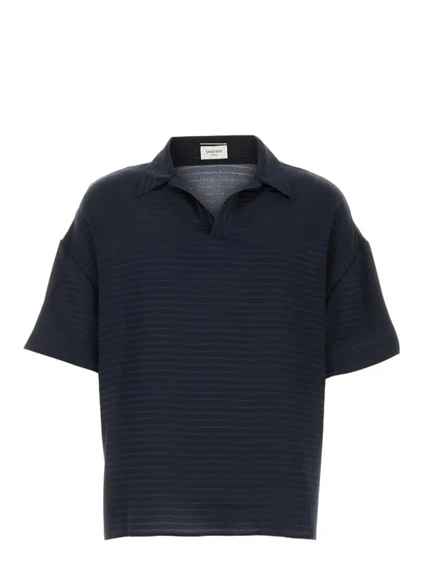 Saint Laurent Striped Short-sleeved Polo Shirt - Black