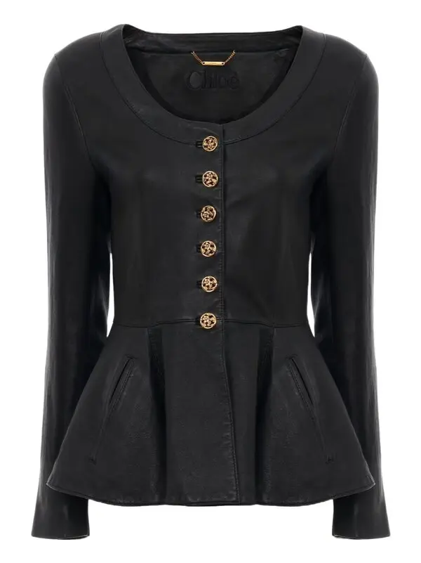 Chloé Peplum Leather Jacket - Black