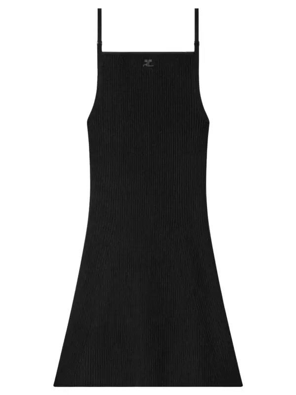 COURREGES Courrèges Ribbed-knit Square Neck Mini Dress - Black